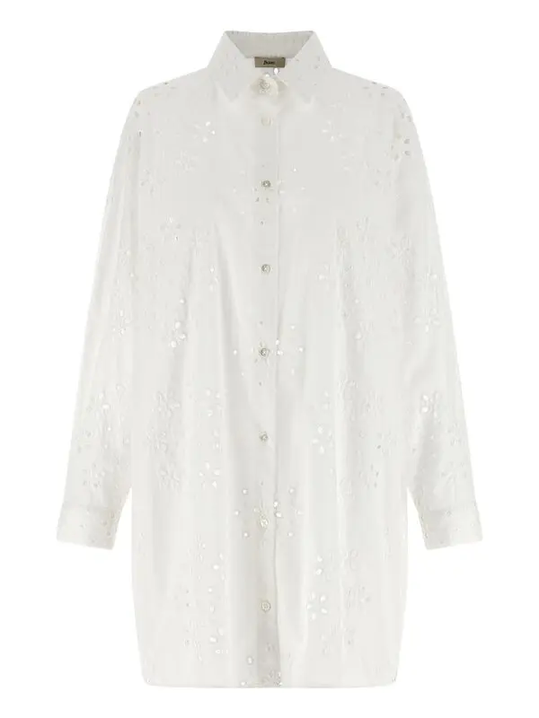 Herno Broderie Anglaise Cotton Shirt - White