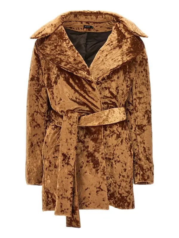 Atlein Crushed Velvet Padded Coat - Brown