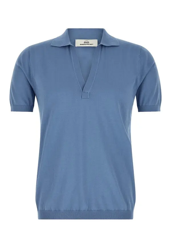 RIVIERA PROJECT Open Collar Polo Shirt - Light Blue
