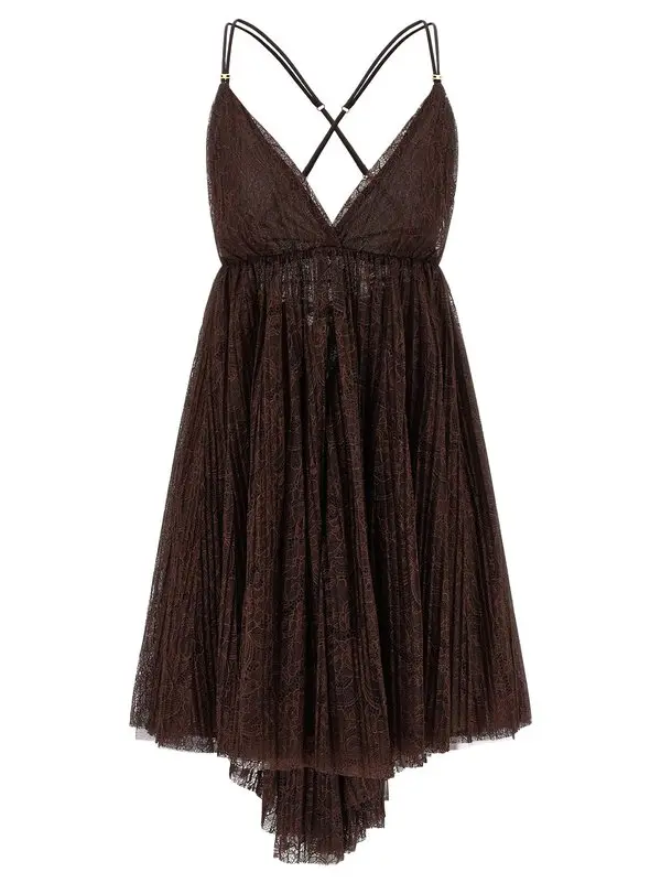 Elisabetta Franchi Floral Lace Mini Dress - Brown