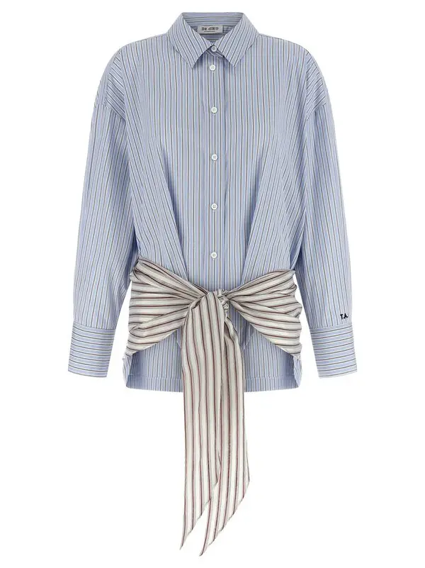 Attico Striped Poplin Shirt Bodysuit - Light Blue