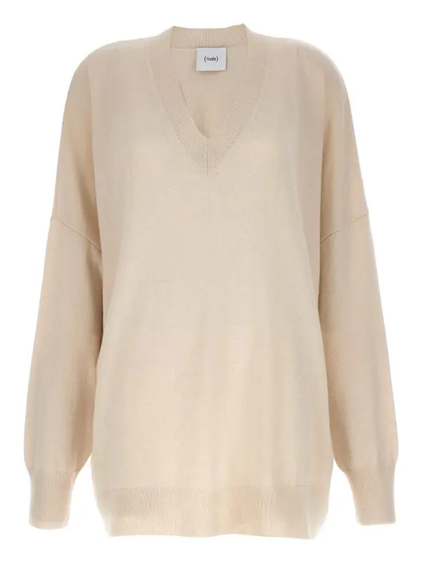 NUDE Oversize V-neck Sweater - White