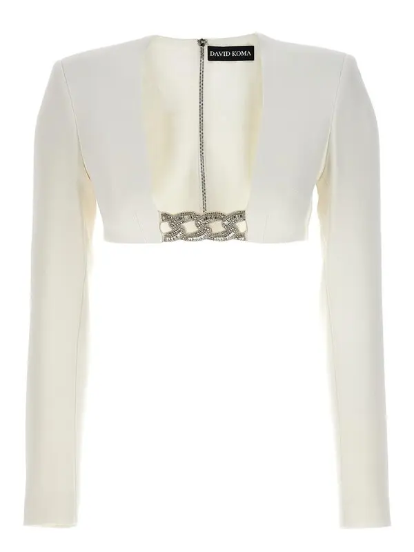 David Koma Crystal Chain Embellished Square Neck Crop Top - White