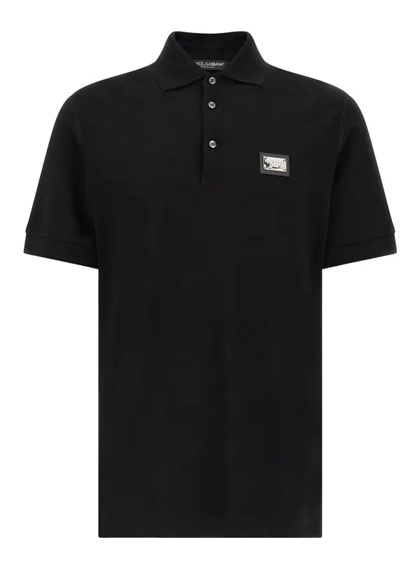 Dolce & Gabbana Logo Plate Polo Shirt - Black