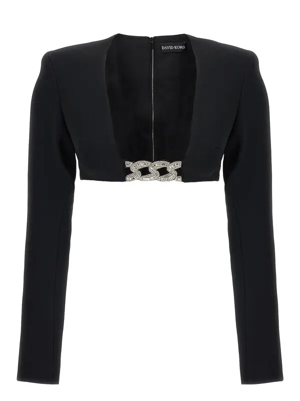 David Koma 3d Crystal Chain Square Neck Top - Black