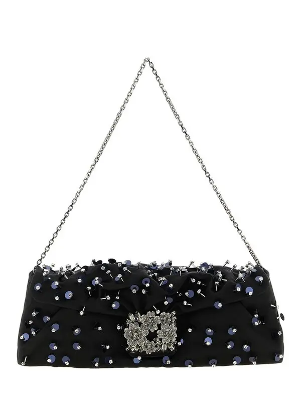 ROGER VIVIER Efflorescence Satin Clutch Bag - Black