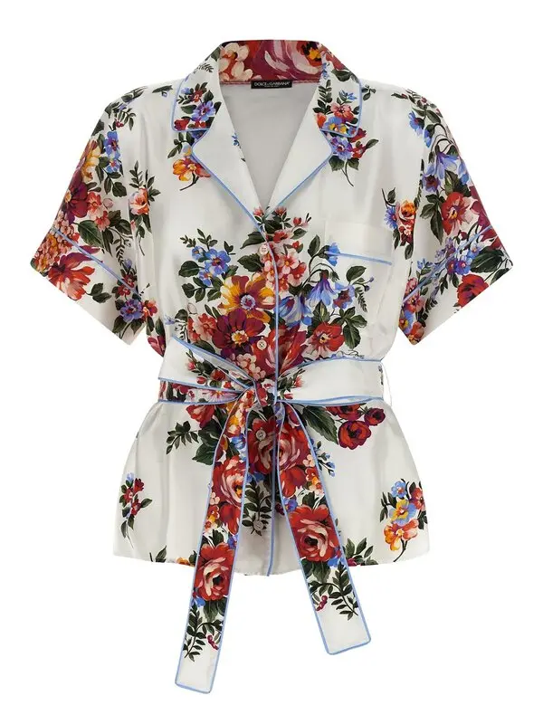 Dolce & Gabbana Mazzo Di Fiori Silk Twill Vanity Shirt - White