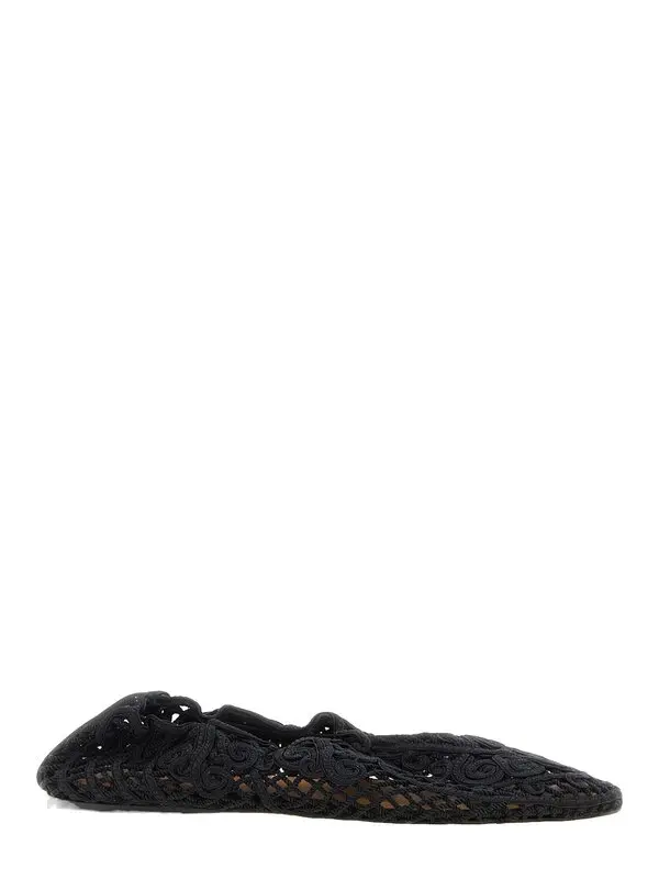 ODISSI Iris Crocheted Cotton Blend Flats - Black