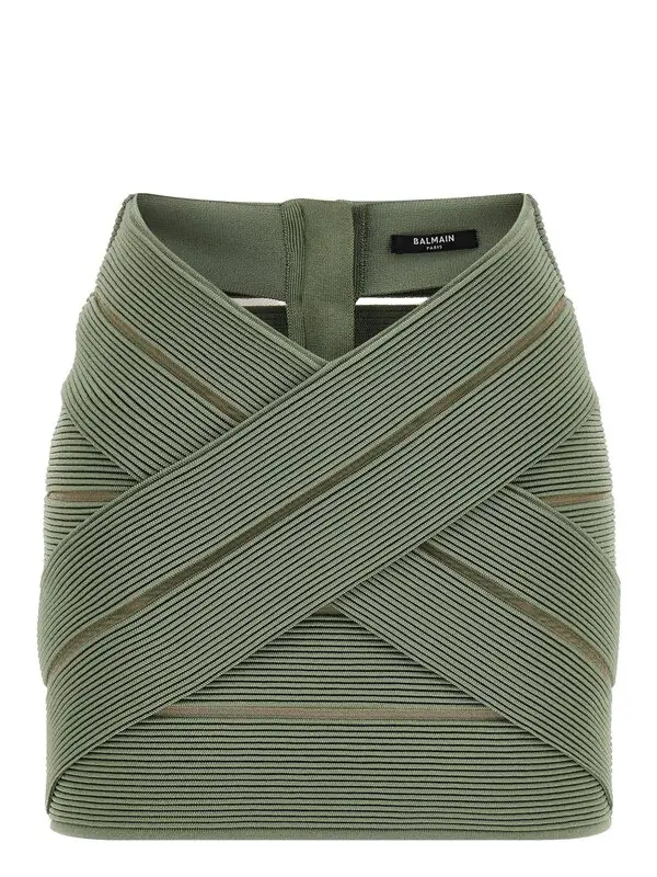 Balmain V-shaped Waist Mini Skirt - Green