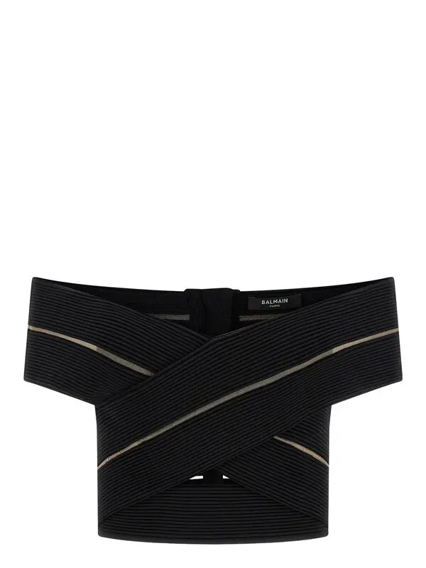 Balmain Off-the-shoulder Crop Top - Black