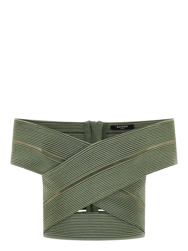 Balmain Off-the-shoulder Crop Top - Green