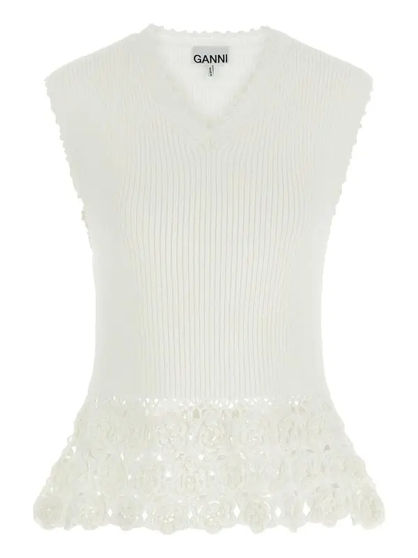 GANNI Cotton Crochet' Vest - White