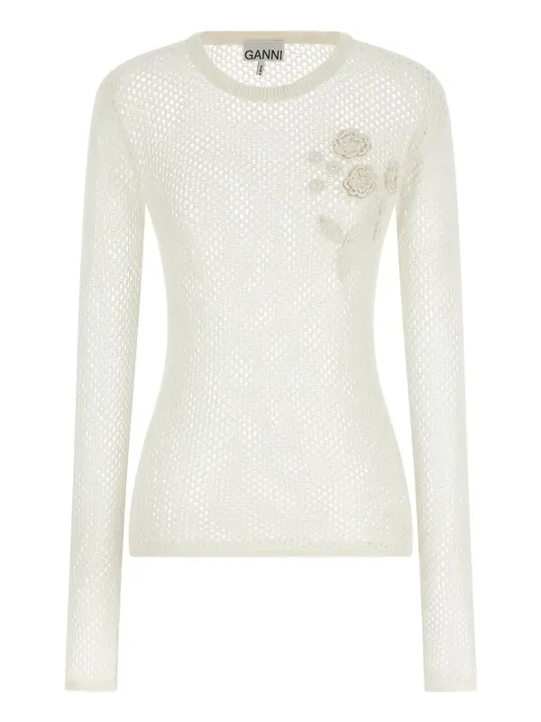 GANNI Pointelle Cotton Sweater - White