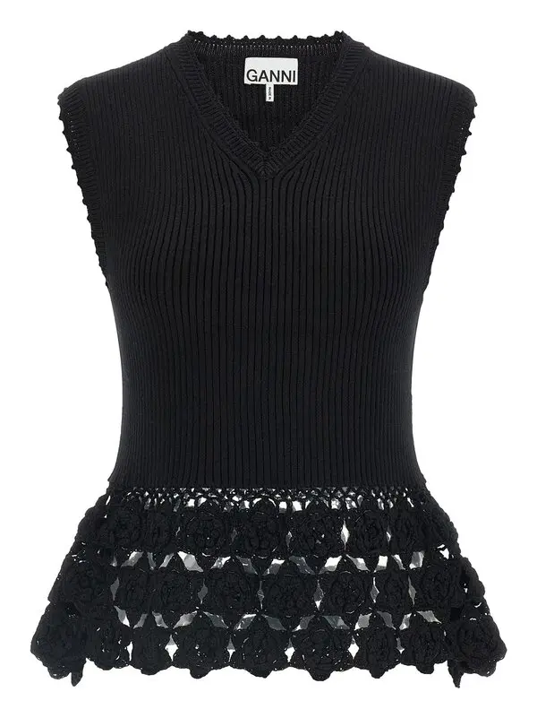 GANNI Cotton Crochet' Vest - Black