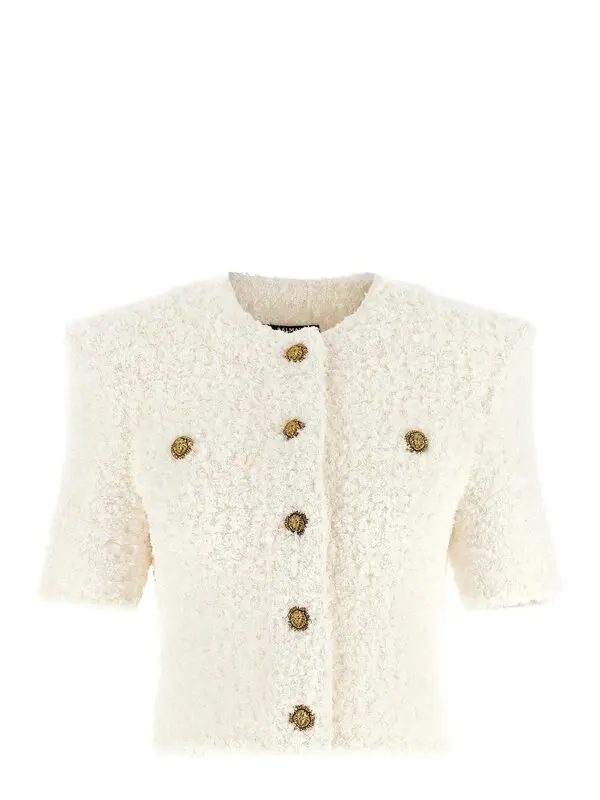 Balmain Plumetis Tweed Cardigan - White