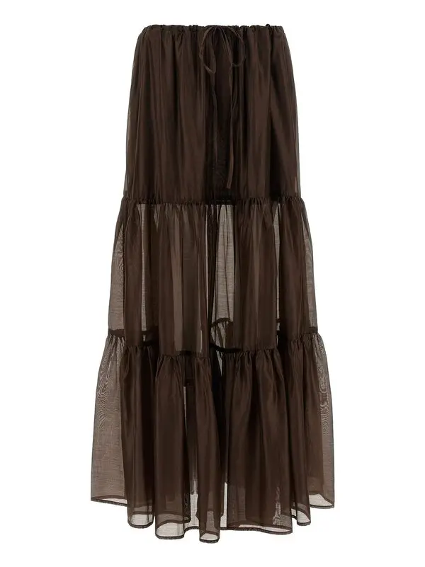 Twin-set Semi-transparent Flounced Maxi Skirt - Brown