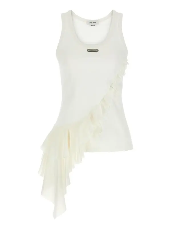 Alexander McQueen Silk Ruffle Tank Top - White