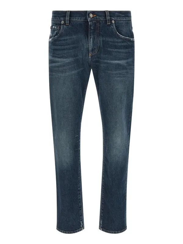 Dolce & Gabbana Logo Patch Denim Jeans - Blue