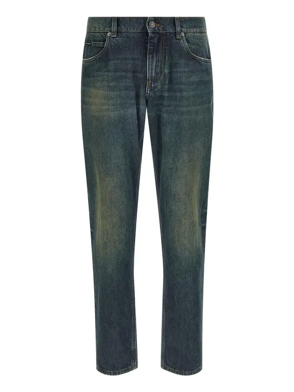 Dolce & Gabbana Logo Tag Straight Leg Jeans - Blue
