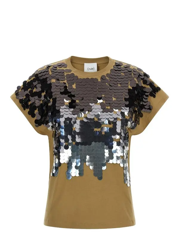 NUDE Sequin Cotton T-shirt - Brown