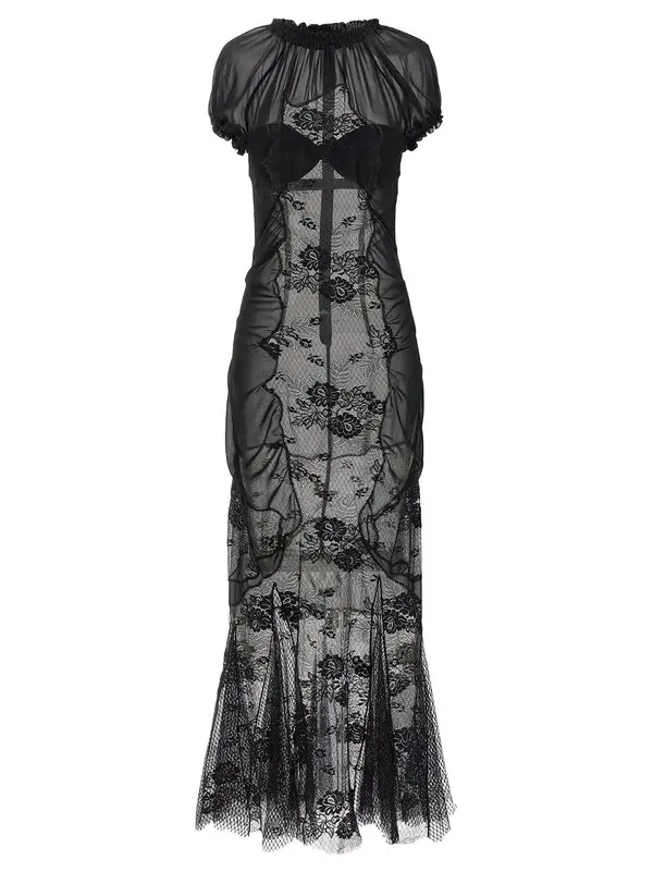 Attico Lace Tulle Dress - Black