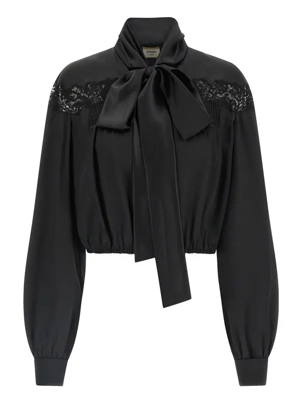 Saint Laurent Lace Silk Shirt - Black