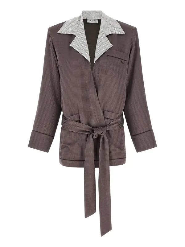 Attico Houndstooth Viscose Satin Dressing Gown Blazer - Purple