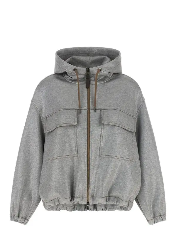 Brunello Cucinelli Metallic Mélange Cotton Bomber Jacket - Silver