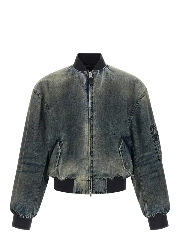 Balenciaga Stone Washed Cotton Denim Bomber Jacket - Gray