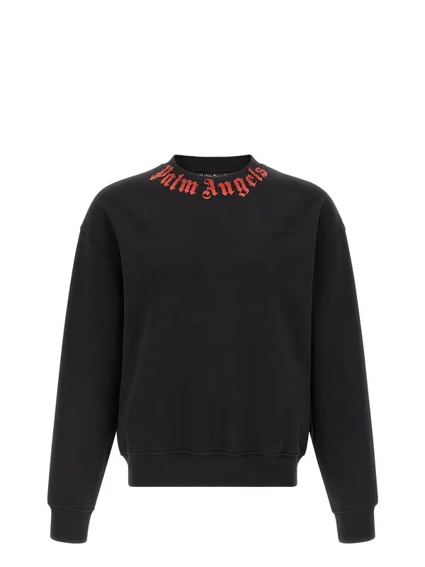 Palm Angels Neck Logo Brushed Cotton Sweatshirt - Black