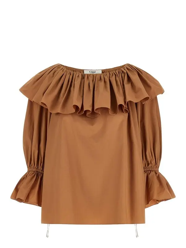 Chloé Ruffle Poplin Blouse - Beige
