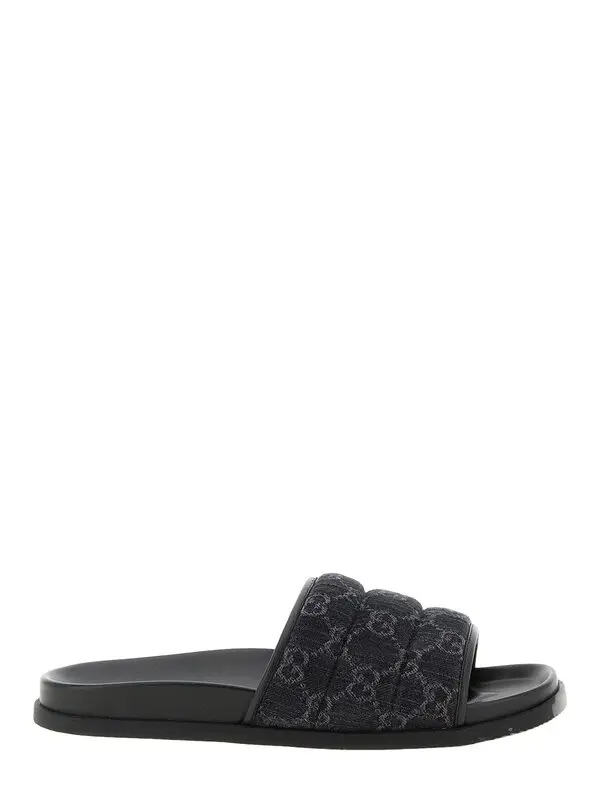 Gucci Gg Denim Slides - Black