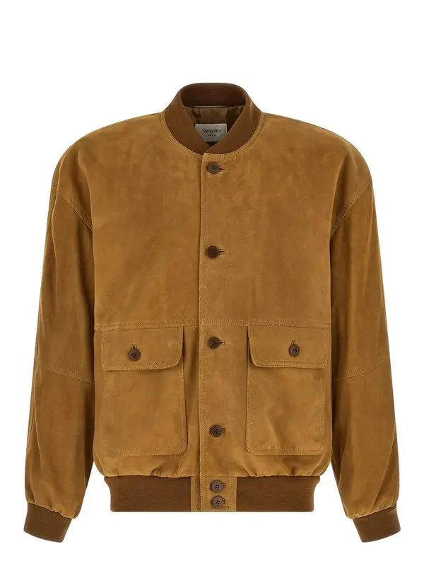 Saint Laurent Suede Bomber Jacket - Brown