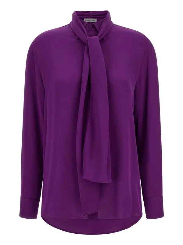 Balenciaga Georgette Shirt With Scarf Collar - Purple