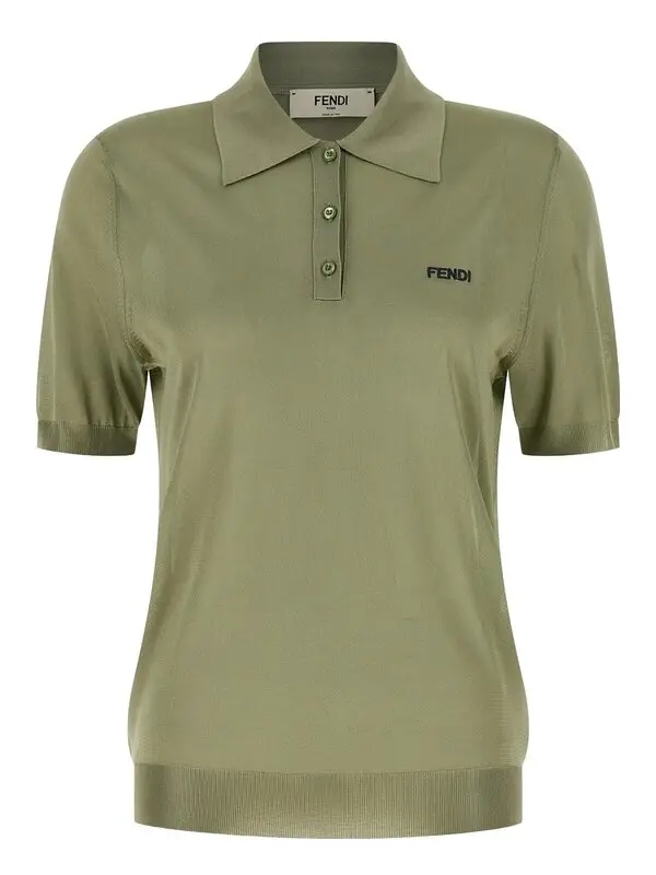 Fendi Shiny Viscose Polo Shirt - Green