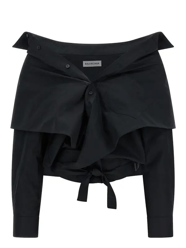Balenciaga Crop Shirt Off The Shoulder - Black