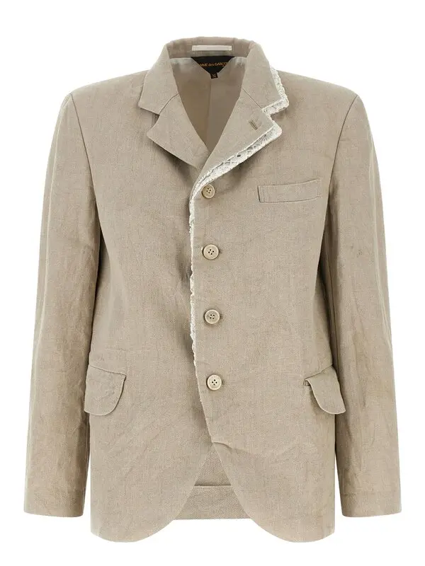 Comme Des Garçons Chevron Linen Double Layer Lapel Blazer - Beige