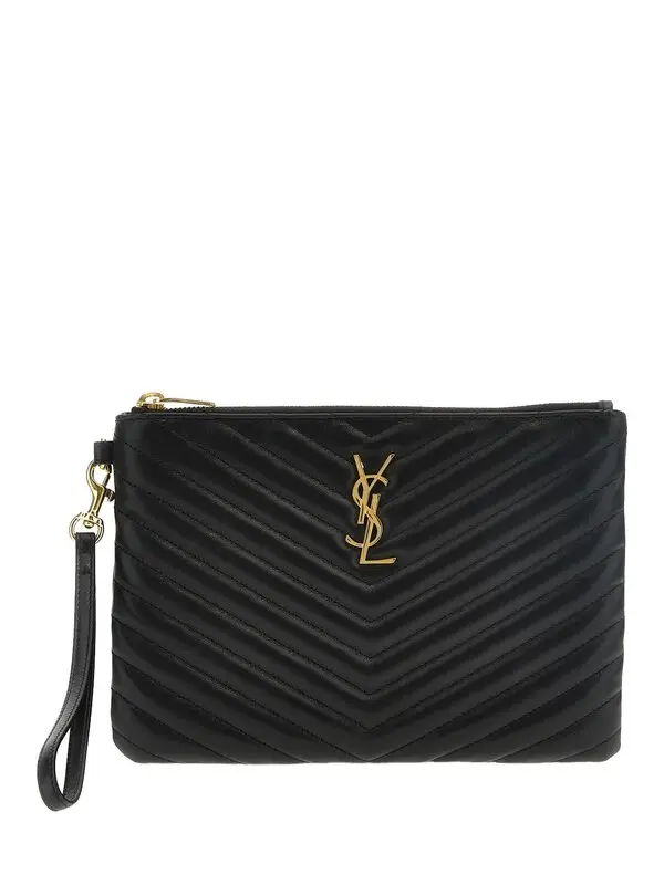 Saint Laurent Cassandre Matelassé Leather Clutch Bag - Black