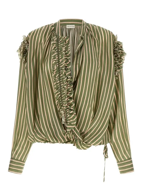 Dries Van Noten Cenever Bis Striped Cupro Shirt - Green