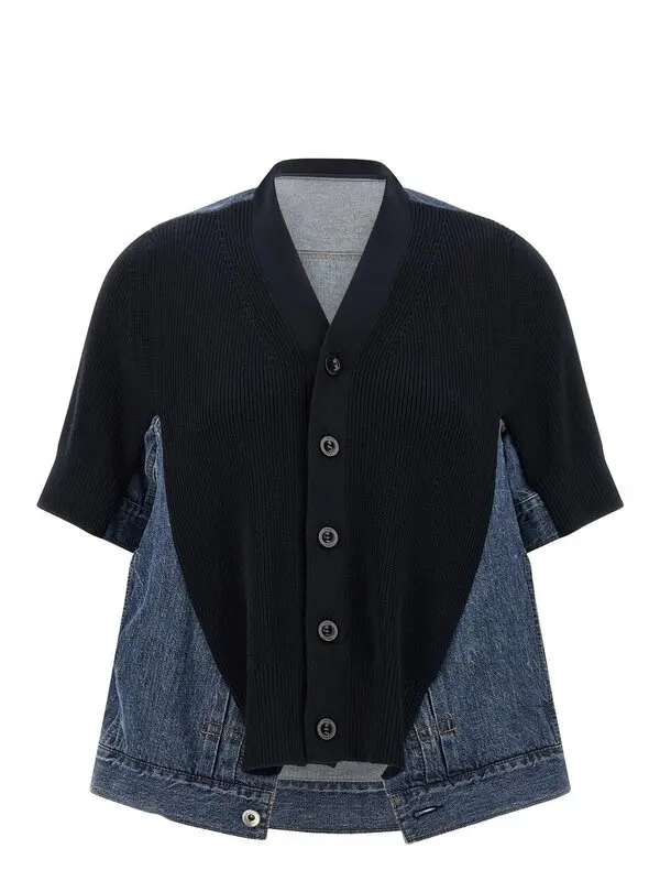 Sacai Denim X Knit Cardigan - Blue