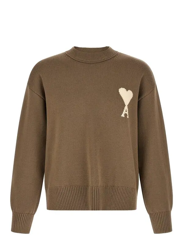 AMI Paris De Coeur Intarsia Knit Sweater - Beige