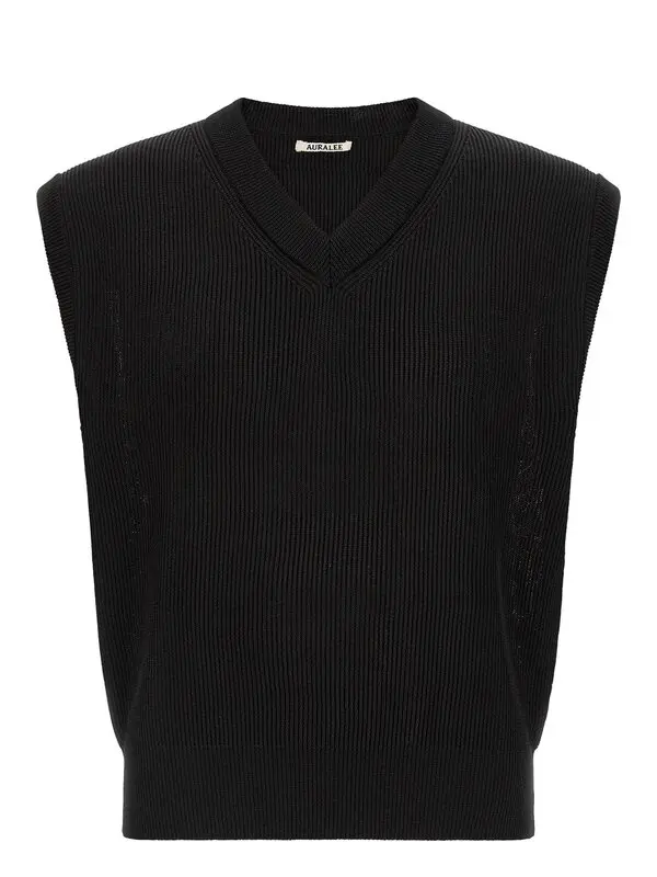 Auralee Ribbed Knit Vest - Black