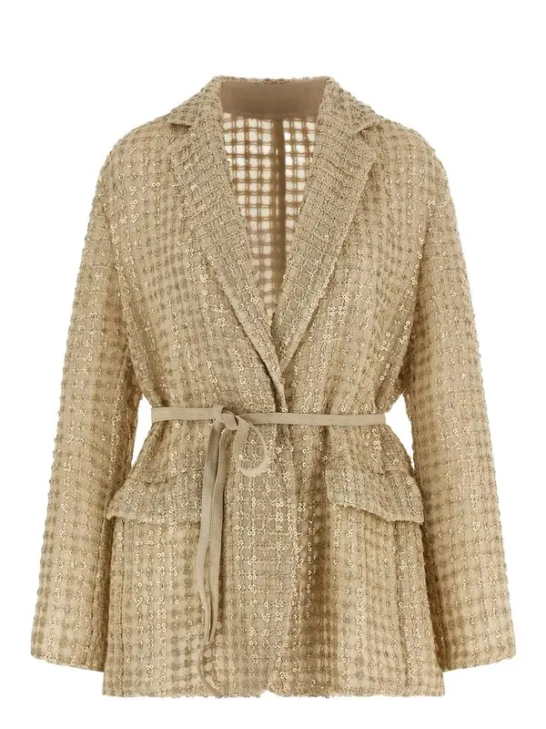 Brunello Cucinelli Dazzling Net Embroidery Organza Blazer - Beige