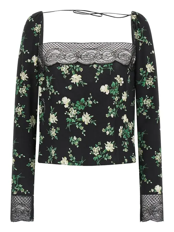 Dolce & Gabbana Silk Blend Floral Print Top - Black