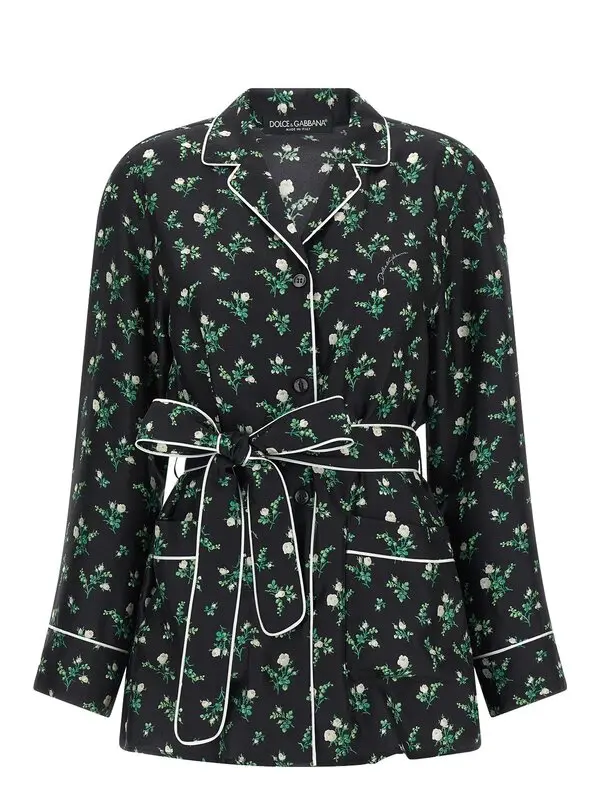 Dolce & Gabbana Floral Silk Twill Pajama Shirt - Black