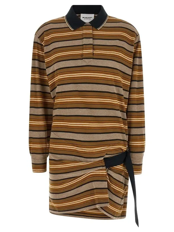 MARANT ETOILE Striped Cotton Piquet Dress - Beige