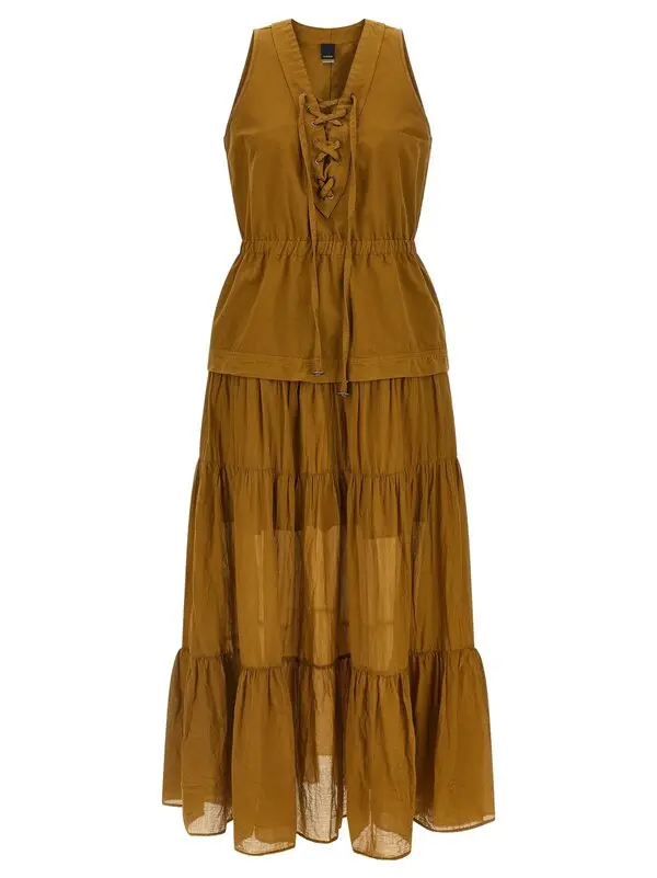 Pinko Casarsa Cotton Gabardine And Voile Long Dress - Brown