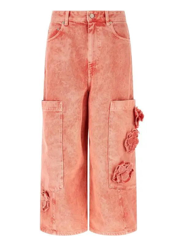 GANNI Cropped Cargo Denim Jeans - Pink