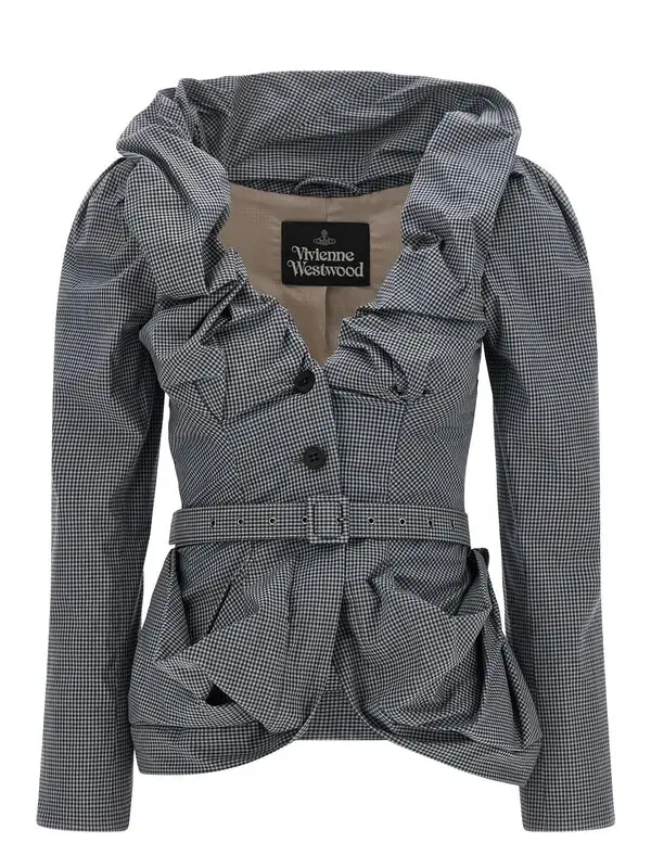 VIVIENNE WESTWOOD Kendall Check Patterned Cotton Blazer - Gray