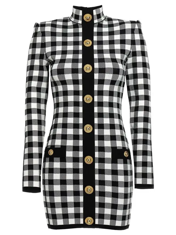 Balmain Vichy Knit Dress - White/black